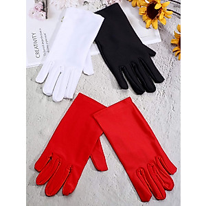 Sumind 3 Pairs Wrist Length Gloves Women Short Satin Gloves Opera Short Gloves for 1920s Wedding Party (Black 2, White 2, Red 2)
