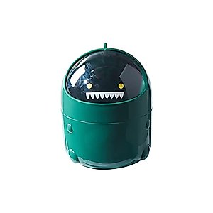 0.63 Gal Mini Desktop Trash Can with Lid, Cute Little Dinosaur Countertop Garbage Bin, Plastic Tiny Tabletop Wastebasket for Office/Kitchen/Coffee Table Room Decoration - Green