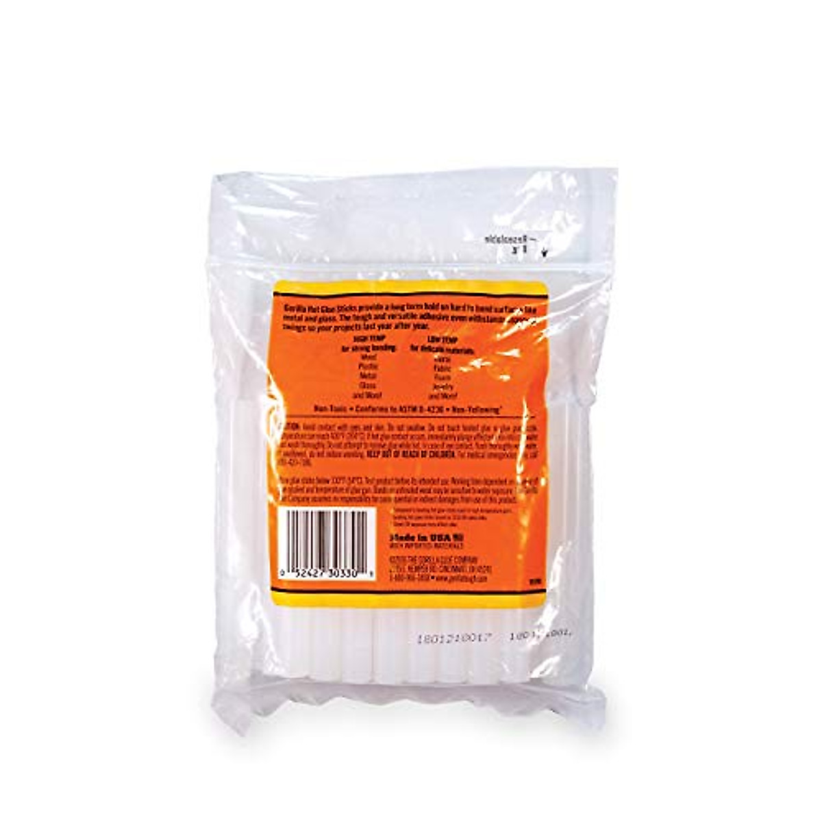 Gorilla Hot Glue Sticks, Full Size, 4" Long x .43" Diameter, 30 Count, Clear, (Pack of 2)