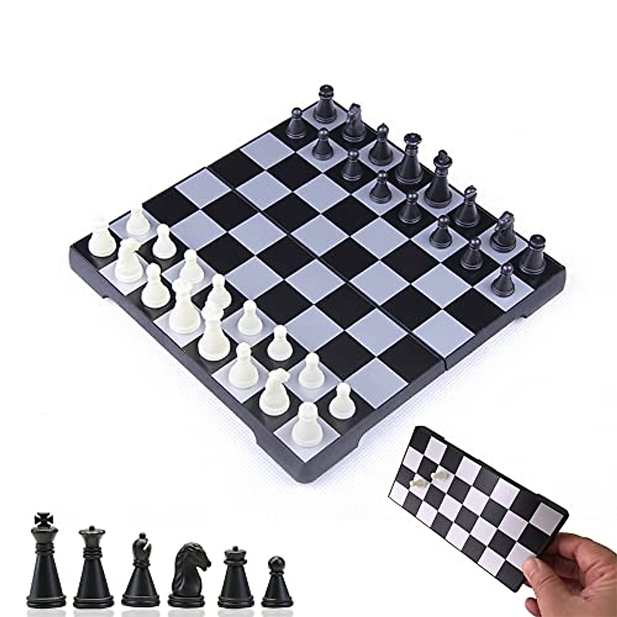 KOKOSUN Travel Magnetic Mini Chess Set-6.5'', Folding Chess Board Game, Educational Toys/Gift for Adults and Kids (Mini Set -Black Pieces)