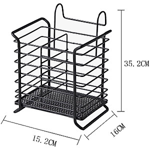 ceramic Utensil Caddy Iron Chopsticks Holder， Hanging Cutlery Drying Basket Draining Chopsticks Rack， Tableware Organizer Pen Holder chopstick holder (Color : Black)