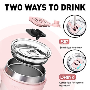 TOURIT 40 oz Tumbler with Handle and Straw, 3 in 1 Sip-All-Way Lid Insulated Tumblers, Reusable Stainless Steel Water Bottle for Keep Cold 34Hs or Hot 10Hs, Gifts for Women Men, Pink