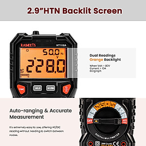 KAIWEETS Digital Multimeter TRMS 6000 Counts Voltmeter Auto-Ranging Fast Accurately Measures Voltage Current Amp Resistance Diodes Continuity Duty-Cycle Capacitance Temperature for Automotive