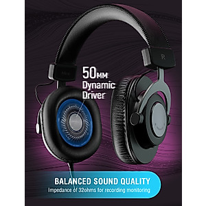 FIFINE Condenser Mic and 3.5mm/6.35mm Headphones for Studio Monitor, RGB Gaming Mic with Quick Mute, Gain Control, Wired Headphones for Podcast Monitoring, Streaming (A6V+H8)