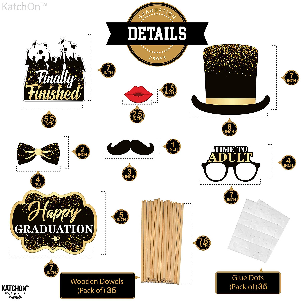 KatchOn, Black Graduation Photo Booth Props 2024 - Pack of 33 | Grad Photo Props, Black and Gold Graduation Photo Props | Graduation Props for Photoshoot 2024, Graduation Decorations Class of 2024