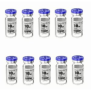 Biocomma 10pcs 10ml Sterile Empty Vial with Plastic Aluminum Flip Off Caps，Penicillin Bottle 20mm Crimp Top Sterile Transparent Borosilicate Lab Sample Vial (Transparent)