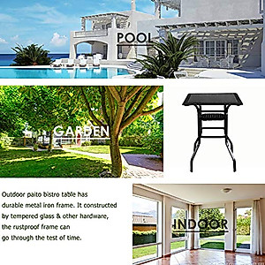 LOKATSE HOME High Outdoor Patio Bar Height Glass Top Table, Black