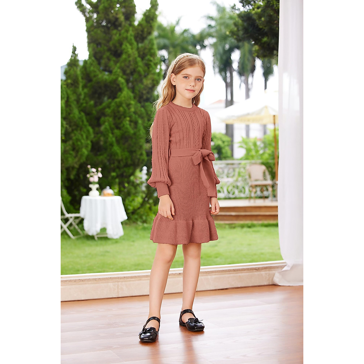 GRACE KARIN Winter Sweater Dress for Girl Christmas Dress Gift for Girl Size 7-8 Years Rust Red