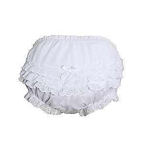 Little Things Mean A Lot Baby Girls White Elastic Bloomer Diaper Cover with Embroidered Eyelet Edging - MD