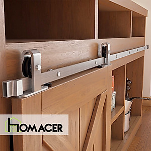 Homacer Mini Brushed Nickel Non-Bypass Sliding Barn Door Hardware Kit, for One/Single Door, 39-inch Long Flat Track, Bent T-Shape Design Roller, Cabinet TV Stand Console Use…