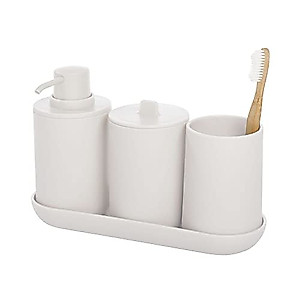 iDesign 4-Piece Recycled Plastic Bathroom Accessory Set, The Cade Collection – 9.75" x 4.125" x 6.5", Coconut