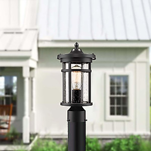 Casia Outdoor Post Light, Outdoor Pillar Light, Exterior Post Sconce, Outdoor Pillar Lamp, Outdoor Post Lantern Fixture for Garden, Deck, Porch, Patio, Yard, Balcony and entryway (Black, 15.72" H)
