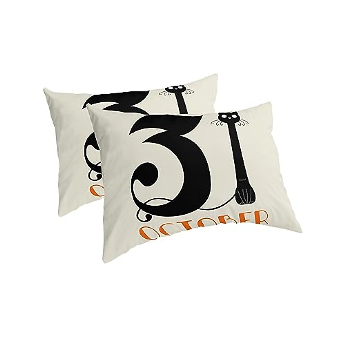Edwiinsa Halloween Pillow Covers King Standard Set of 2 Bed Pillow, Plush Soft Comfort for Hair/Skin Cooling Pillowcases with Envelop Closure 20x36 Inches Black Orange Cute Cartoon Cat Animal