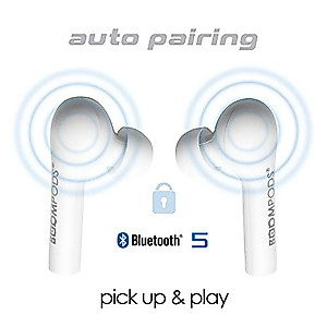 BoomPods Bassline True Wireless Earbuds - Bluetooth in-Ear Headphones, Water/Sweat Resistant, Compact Travel Charging Case, Instant Connection, TWS (White)