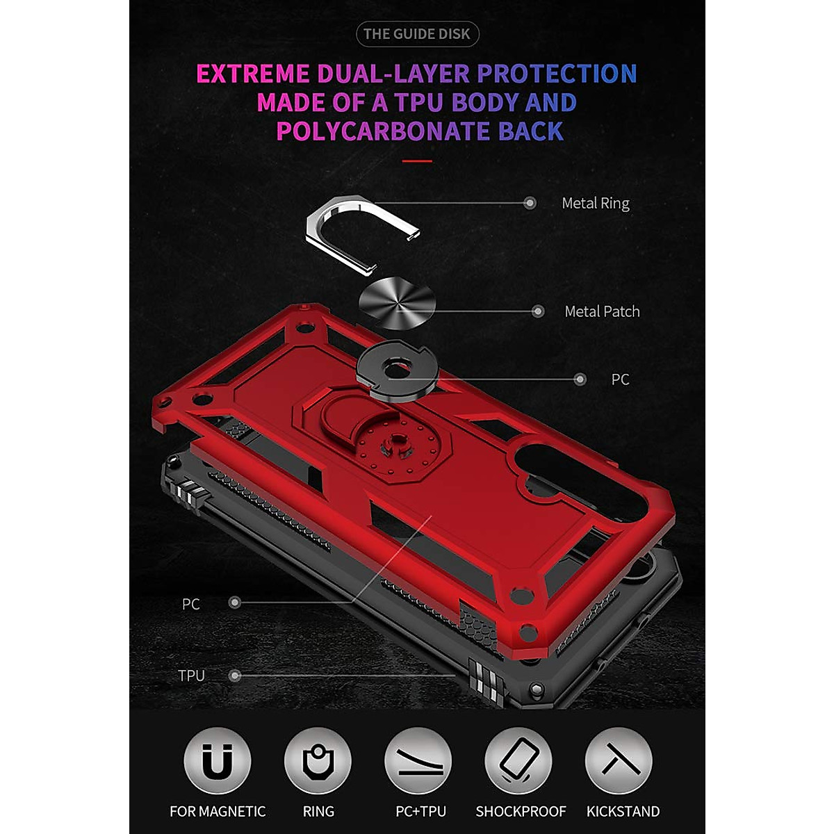 Case for Huawei Nova 5T Case Cover ,360 Degree Rotating Ring Holder Kickstand Case for Huawei Nova 5T YAL-L61A YAL-L61D YAL-L71A / Honor 20 YAL-AL00 YAL-TL00 YAL-L21 / Honor 20S Case Cover Black