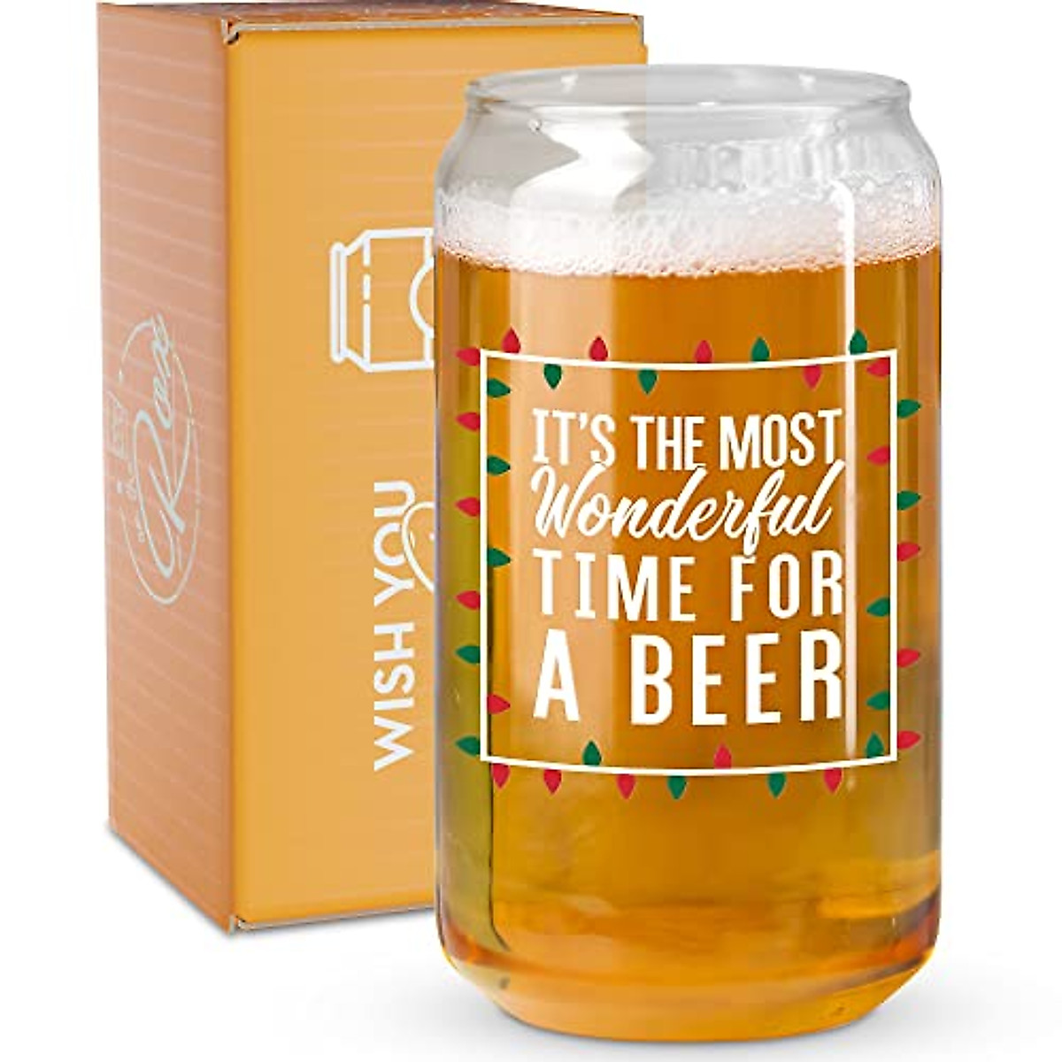 On The Rox Most Wonderful Time for a Beer- Red, Green and White- 16 Ounce Glass- Perfect for Men and Women - Funny Glass (Most Wonderful)