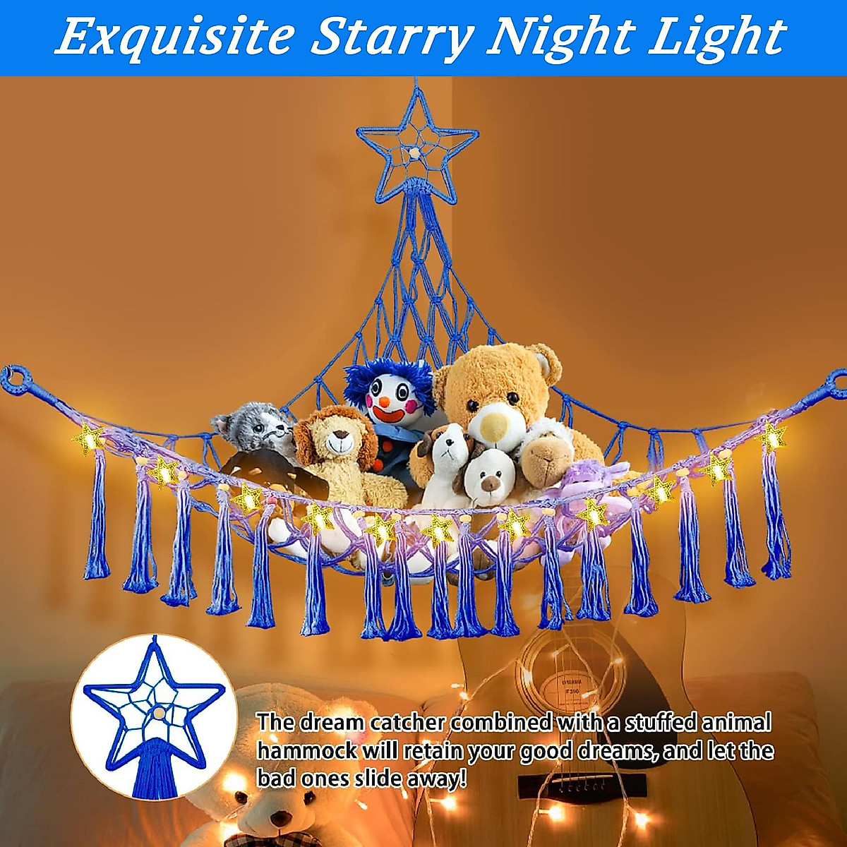 Stuffed Animal Net or Hammock, Macrame Stuffed Animal Hammock, Hanging Stuffed Animal Storage Boho Wall Corner Hammock Organizer, Toy Hammock for Nursery Play Room Kids Bedroom