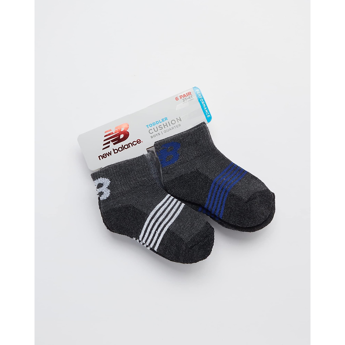 New Balance Baby Boys' Socks - 6 Pack Quarter Cut Non-Skid Gripper Socks (Infant/Toddler), Size 2-4T, Grey