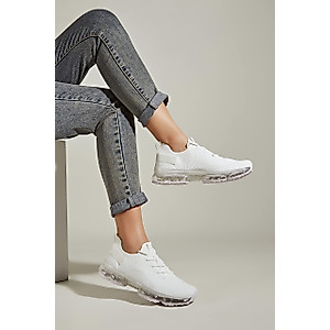 LUCKY STEP Women Air Cushion Fashion Sneakers Breathable Casual Comfortable Lightweight Walking Shoes(White,6 B(M) US)