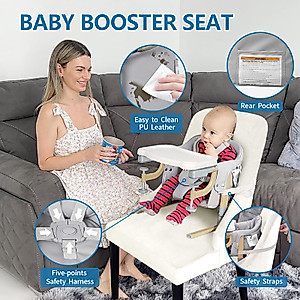 Yacul 3-in-1 Portable Hook On Chair, Clip on High Chair for Baby with Tray, PU Leather Booster Seat for Kitchen Chair, Adjustable Height