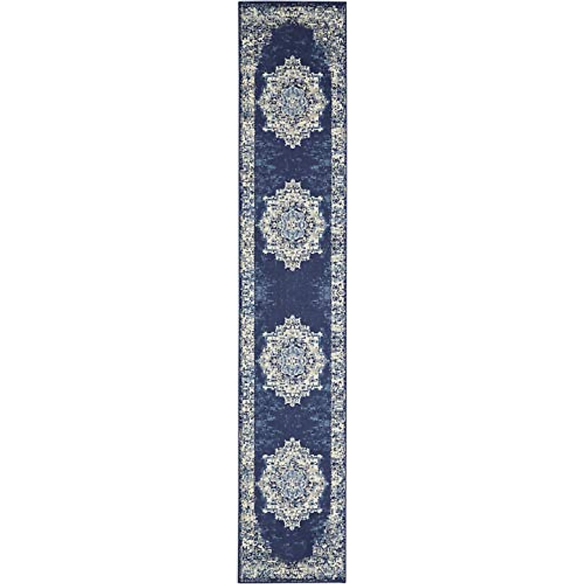 Nourison Grafix Persian Navy Blue 2'3" x 10' Area -Rug, Easy -Cleaning, Non Shedding, Bed Room, Living Room, Dining Room, Kitchen (2x10)