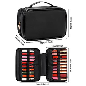 Chomeiu Lipstick Organizer, Lip Gloss Holder Detachable 60 Slots 3 Layer Lipstick Storage Case for Makeup Artists Travel Portable Cosmetic Bag Large Capacity with Waterproof PU Leather and Lining