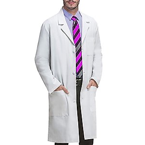 VOGRYE Professional Lab Coat for Men Women Long Sleeve, White, Unisex L