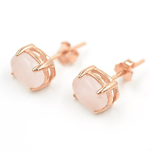LEMON GRASS Pink Quartz Cushion Cut Sterling Silver Stud Earrings 14K Rose Gold Plated