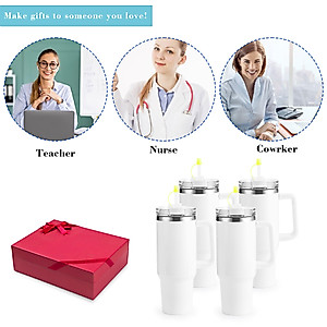 Sublimation Tumblers Blanks Bulk, 4 Pack 40 oz Personalized Insulated Tumbler with Lid & Straw Cover & Handle, Stainless Steel Water Bottle Mug Iced Coffee Cup, Gift for Women Men Party Travel, White