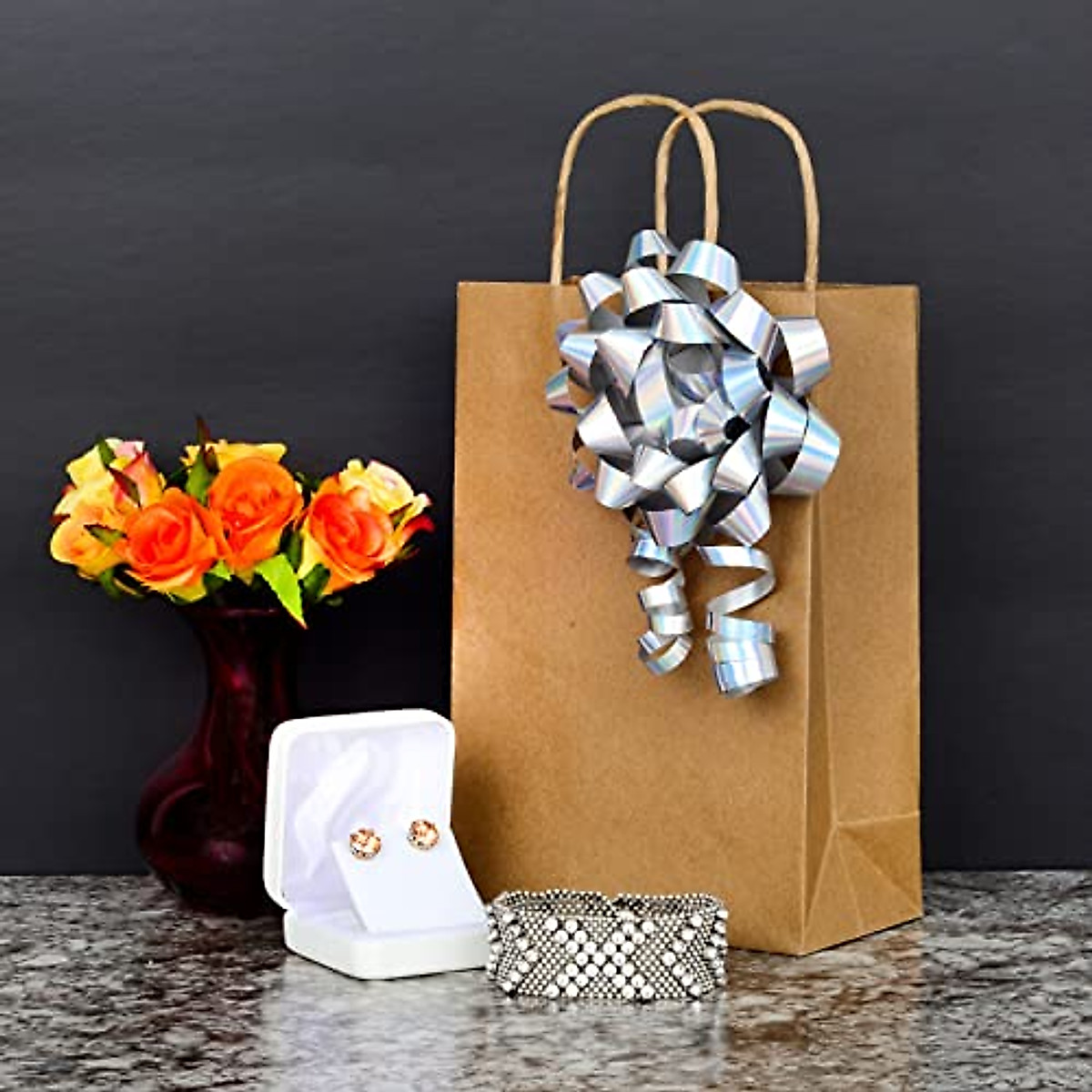 Prime Line Packaging Mini Brown Gift Bags with Handles, Kraft Paper for Small Business, Boutique, Retail, Thank you, Party, Take Out - 6x3x9, 100 Pack