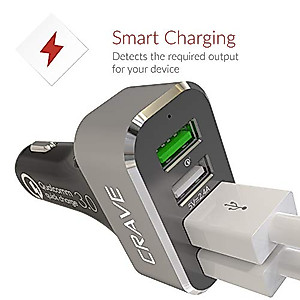 Crave CarHub 54W 4 Port USB Car Charger, Qualcomm Quick Charge 3.0 - Black