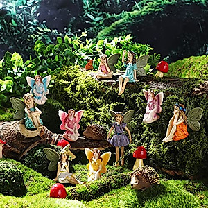 Roowest 16 Pieces Fairy Garden Accessories 10 Mini Garden Figurine Fairies Decor 2 Resin Hedgehogs 4 Mushroom Miniature for Pot Plants Mini Garden Lawn Yard Home Decorations