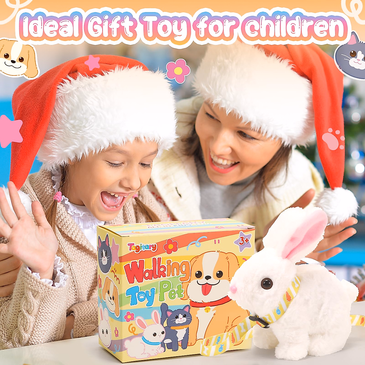 Tagitary Plush Toys Electronic Toy with Sounds,Wiggling Ears,Twitching Mouth and Nose, Interactive Rabbit Toy for Kids with Leash,Easter Christmas Birthday Gift for Toddlers Kids