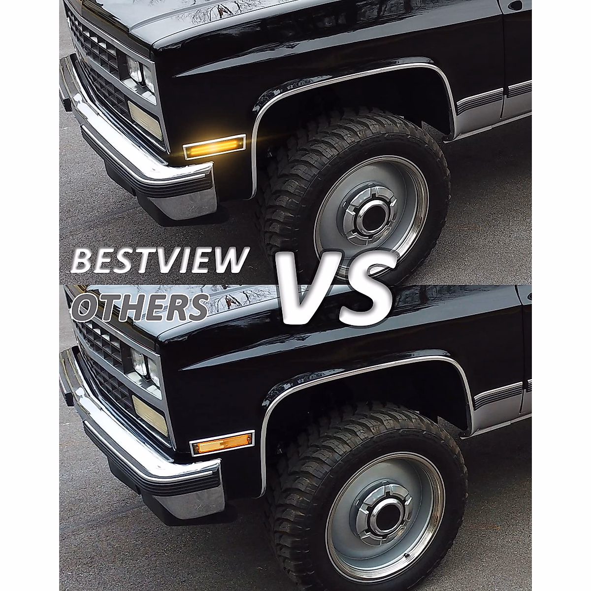 Bestview LED Side Marker Lights Compatible with 1981-1991 Chevy C10 C20 C30 GMC C1500 C2500 Suburban Blazer Jimmy, Driver & Passenger Side, Smoked Lens