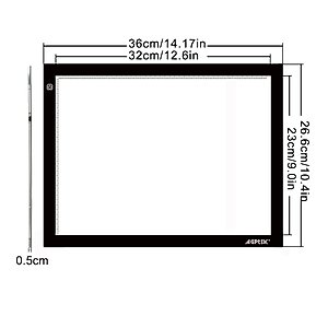 AGPtek New A4 LED Artcraft Tracing Light Pad Extra Large Active Area Ultra-Thin Stepless Brightness Control Tatoo Pad Animation, Sketching, Designing, X-ray Viewing W/USB Adapter (PSE Approval)