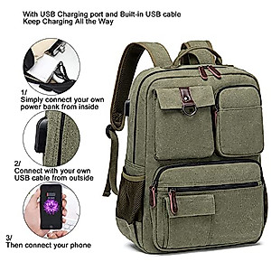 School Backpack Men Women Vintage Canvas Laptop Backpacks 15.6 Inch Rucksack College Bookbags Laptop Bag(Green)