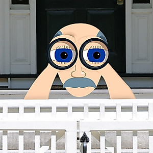 Nosy Old Man & Lady Fence Peeker Decorations Outdoor Grumpy Neighbor Couple Over Fence 11" Cute Garden Fence Yard Sign Ornament,Lifelike Backyard Fence Peeking Neighbor Couple Yard Art Decor (Man)