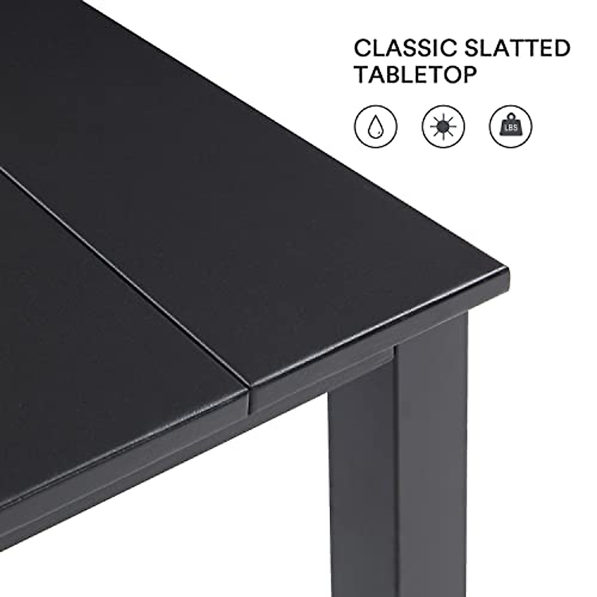 VICLLAX Patio Dining Table for 6, 63"x37.8" Rectangular Outdoor Metal Slats Patio Table for Patio Garden Front Porch, Deck, Black