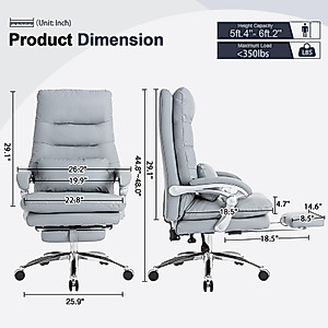 BOWTHY Office Chair with Foot Rest - High Back Executive Chair with Padded Linkage Armrests, Reclining Desk Chair with Wheels, Comfy Chair with Double Thick Cushion (Gray)