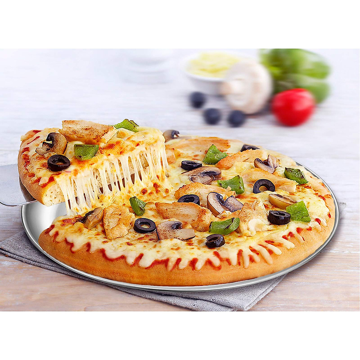 Deedro Pizza Baking Pan Pizza Sheet, 10 inch Stainless Steel Pizza Tray Round Pizza Oven Pan for Home Restaurant Pizzeria, Nontoxic & Heavy Duty, Easy Clean & Dishwasher Safe, Set of 3