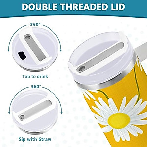 RPLIFE White Daisies Bees Warm Yellow 40 Oz Tumbler with Handle and Straw, Stainless Steel Tumbler with Straw, Coffee Tumbler