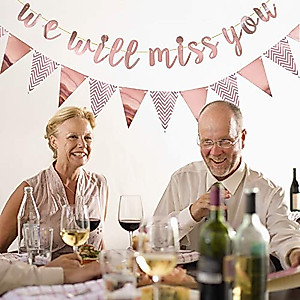 Mannli Elicola We Will Miss You Banner Rose Gold Glitter Banner Bunting Photo Props Backdrop for Retirement Farewell Going Away MISSU-WG 0
