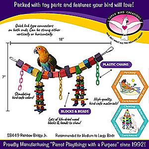 Super Bird Creations SB449 Rainbow Bridge Jr. Bird Toy, Medium Bird Size, 18” x 3” x 7”