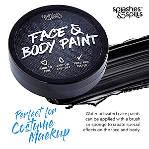 Water Activated SFX Face and Body Paint - Black Face Paint, Special Effects Makeup 18g Cake Tub - Pretend Costume and Dress Up Makeup - Great For Halloween Party and Cosplay by Splashes & Spills