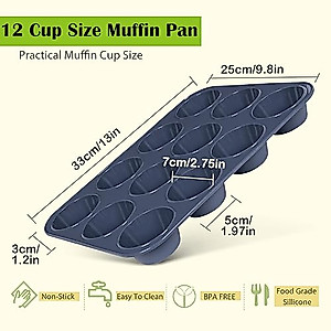 Vnray 2 Pack Silicone Muffin Baking Pan & Cupcake Tray 12 Cup - Nonstick Cake Molds/Tin, Silicon Bakeware, BPA Free, Dishwasher & Microwave Safe (12 Cup Size, Grey)