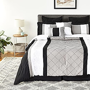 Chic Home 8-Piece Embroidery Comforter Set, Queen, Livingston Black