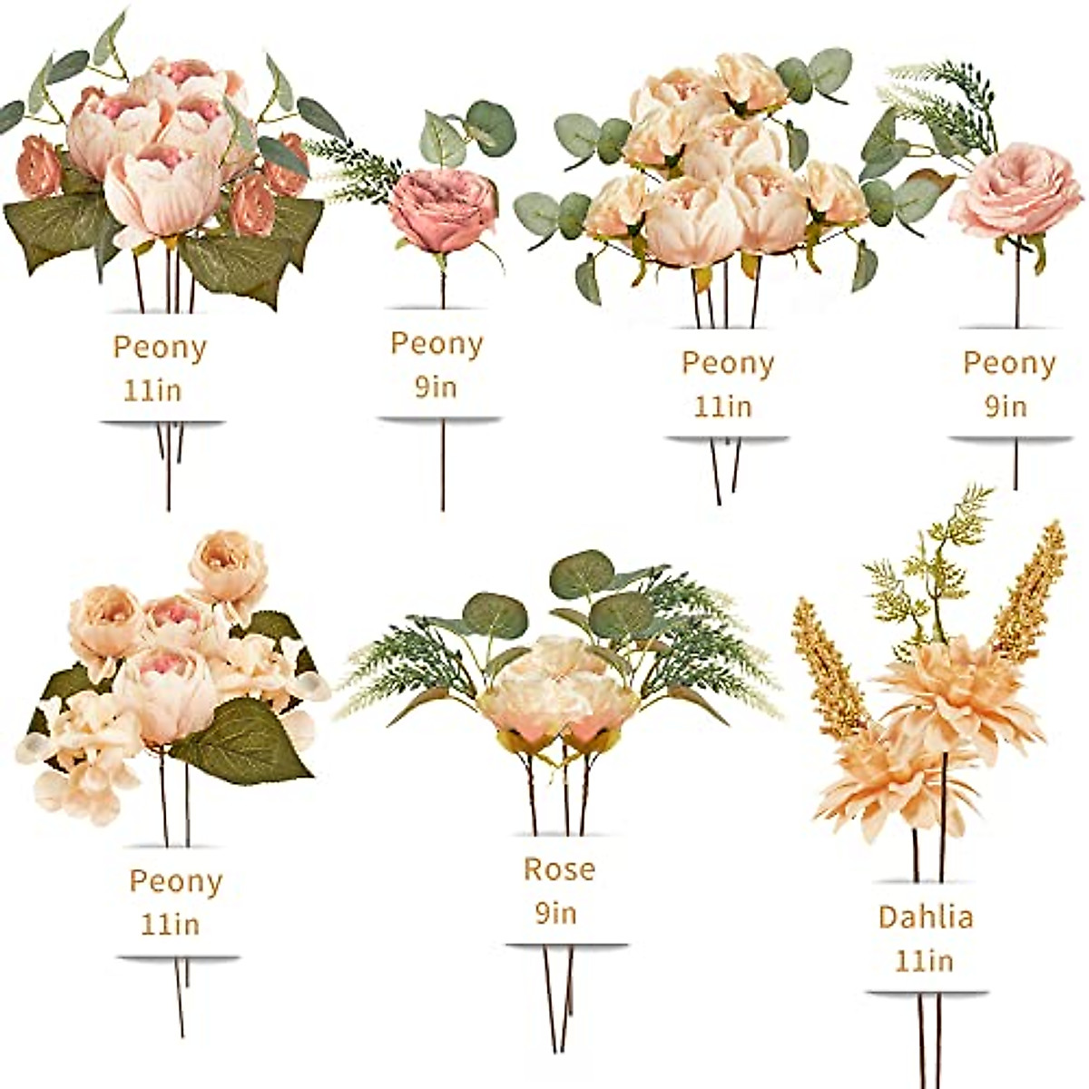 MISSPIN Wedding Artificial Flowers Box Set for DIY Wedding Bridal Bouquets Fake Peony Flowers Centerpieces Arrangements Party Baby Shower Home Decorations (Champagne)