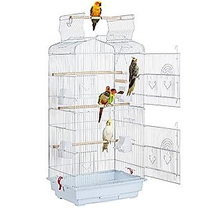 Yaheetech 41'' Open Top Medium Size Quaker Parrot Bird Cage Cockatiel Indian Ring Neck Sun Parakeet Green Cheek Conures Lovebird Budgie Canary Finch Parrotlet Bird Cage, White