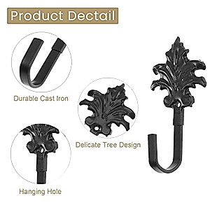 ORYOUGO Set of 6 Antique Decorative Iron Hooks, Chic Black Cast Iron Coat Hook Wall Mounted Key Holder Single Prong Wall Hangers for Hallways, Living Room