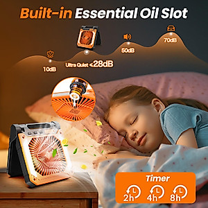 20000mAh Rechargeable Solar Powered Portable Fan with Led Lantern, 3 Speeds Cordless Battery Operated Camping Fan with PowerBank,Timer, Hangble & Quiet Desk Fan for Tent Hurricane Worksite (Orange)